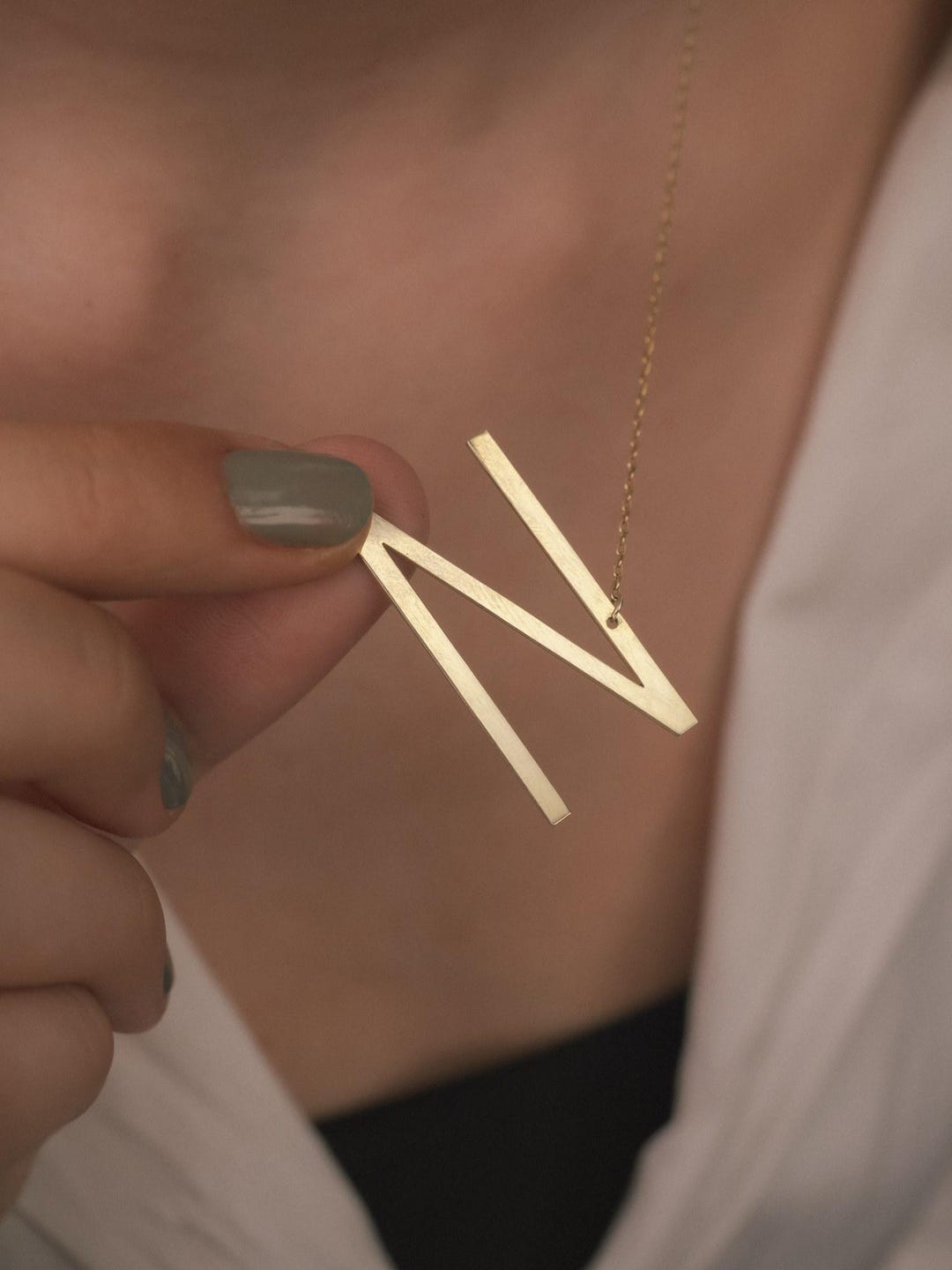 Personalized 14K Gold Big Letter Name Necklace, Custo Big Letter ...