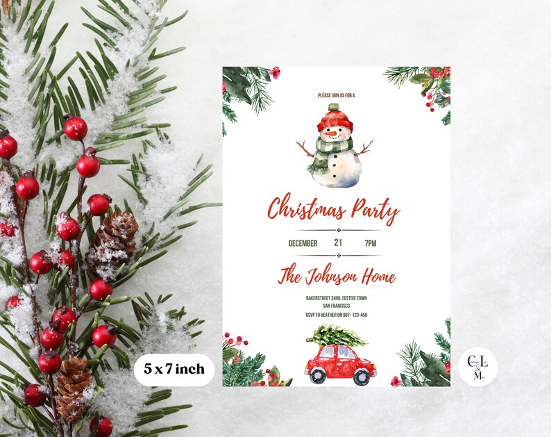 Christmas Party Invitation, Snowman Theme, Holiday Invitation ...