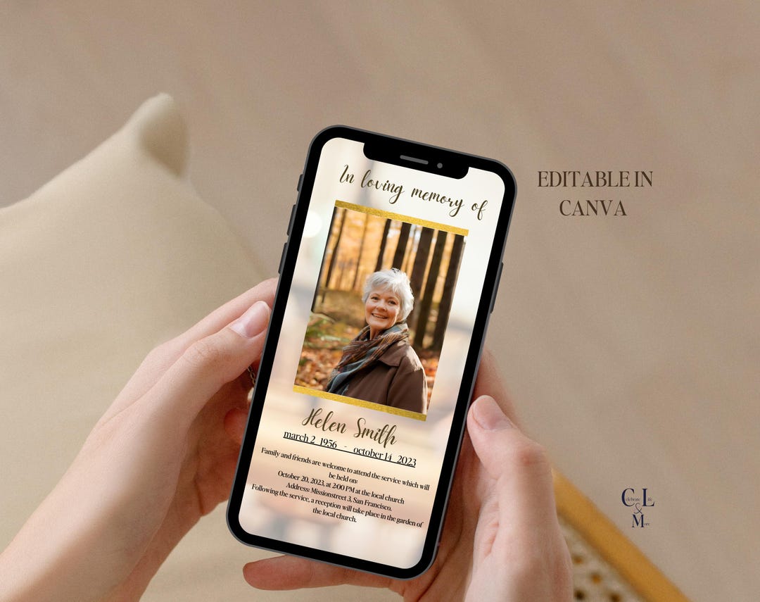 Funeral Invitation, Digital Invite, Funeral Template, Celebration of ...