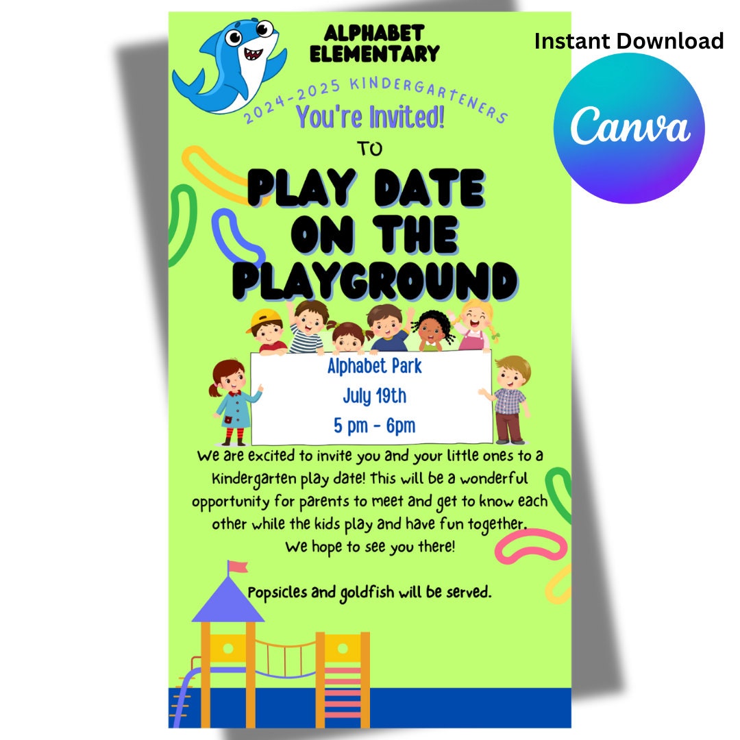 Editable Canva PTO Play Date Playground Invitation for Kinder ...