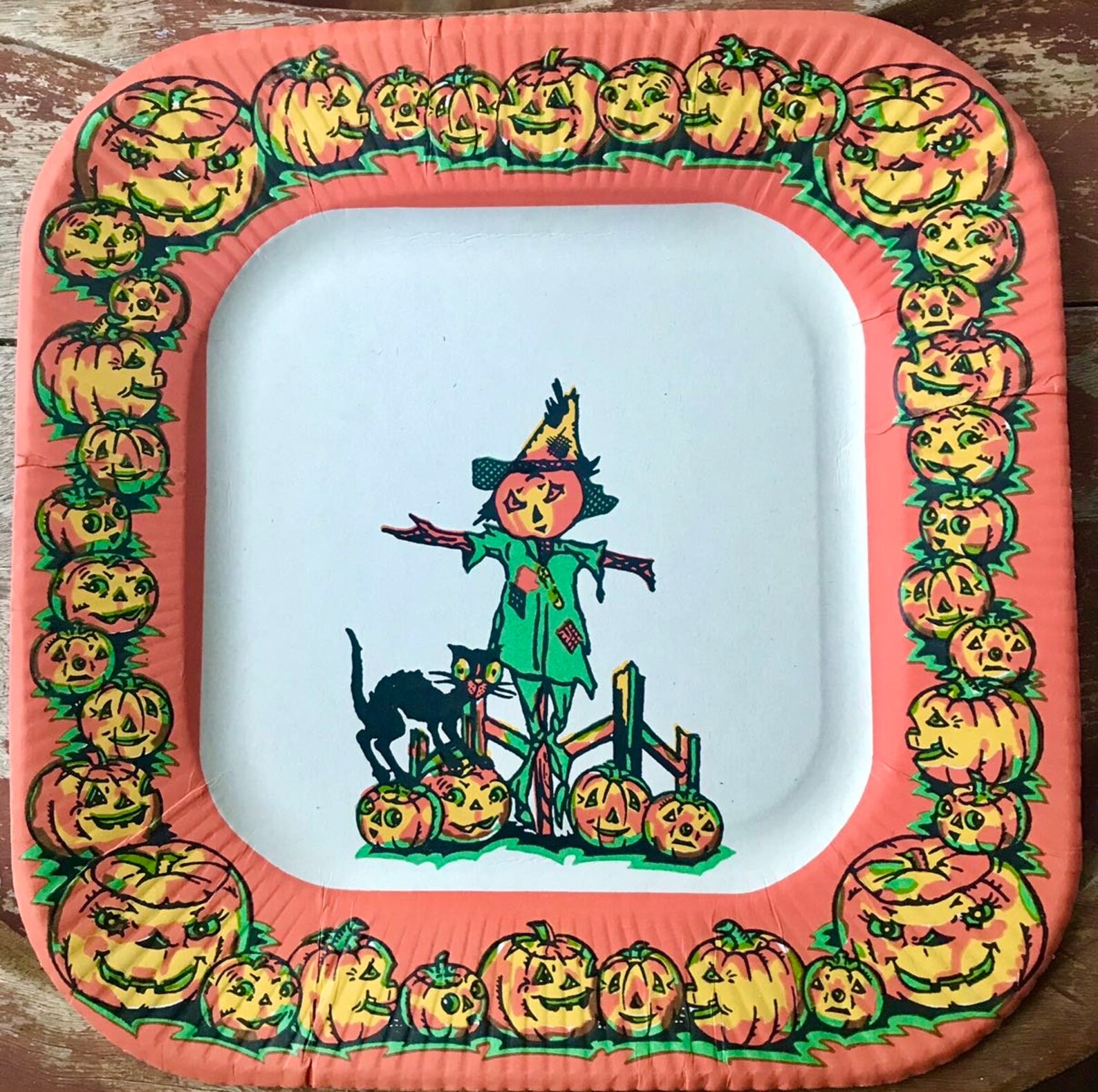 Large Vintage Halloween Square Paper Plate. Anthropomorphic - Etsy