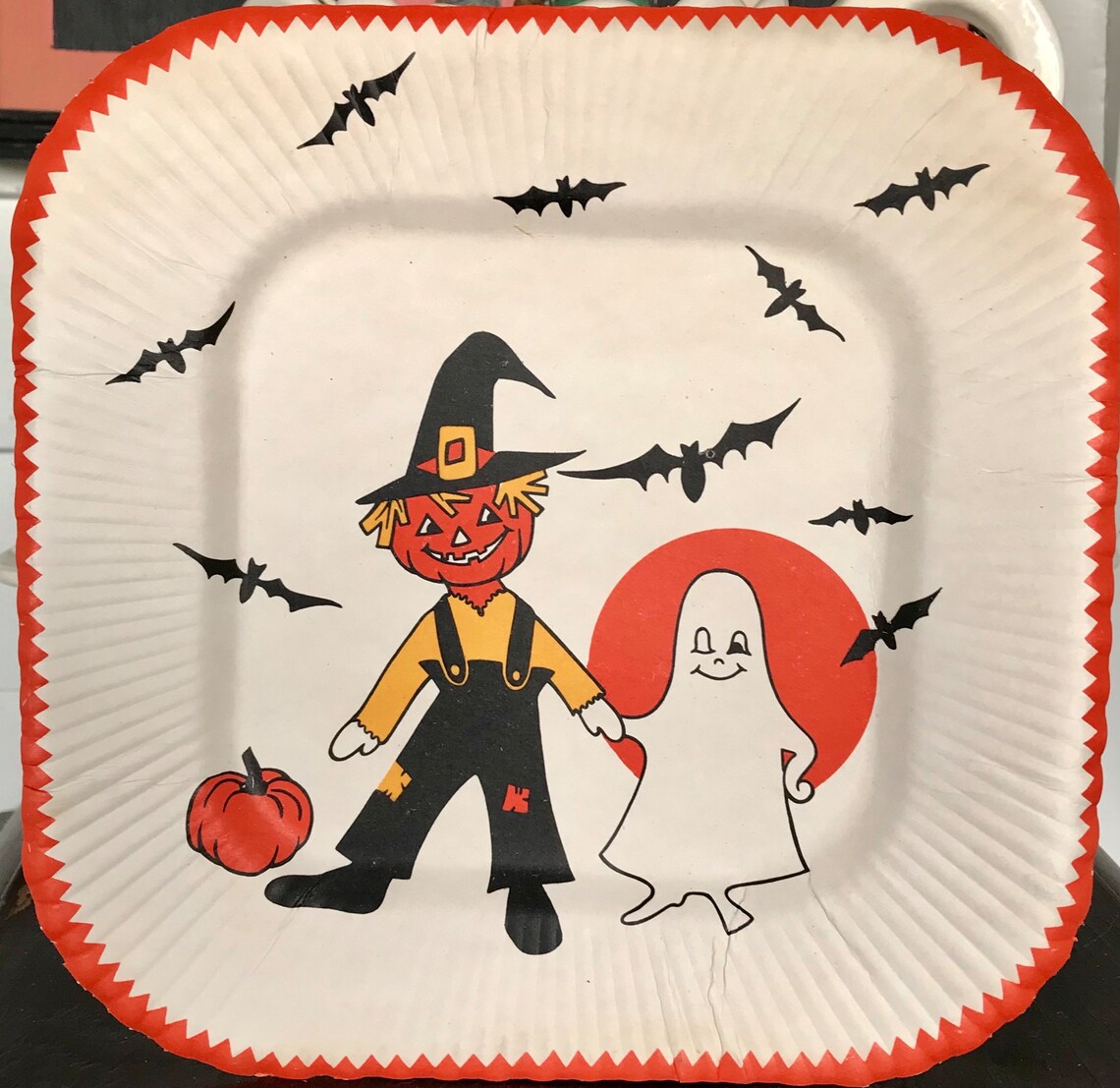 Large Vintage Halloween Square Paper Plate. Anthropomorphic - Etsy