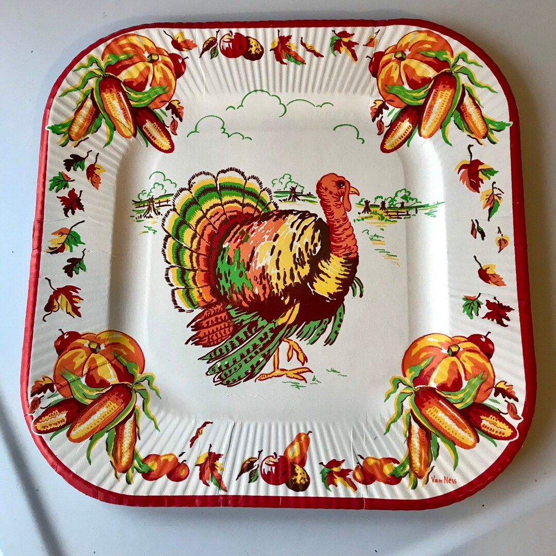 Large Vintage Square Thanksgiving Turkey Paper Plate. Beach Paper ...