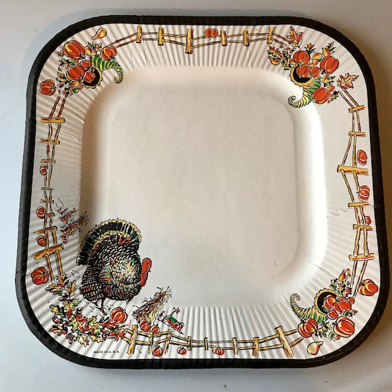 Large Vintage Square Thanksgiving Turkey Paper Plate. Beach - Etsy