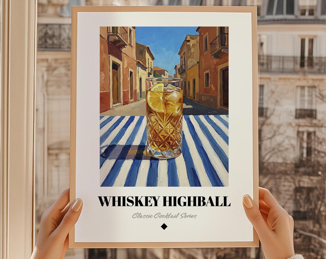 Whiskey Highball Cocktail Wall Art Print Poster, Bar Cart Decor, Oil ...