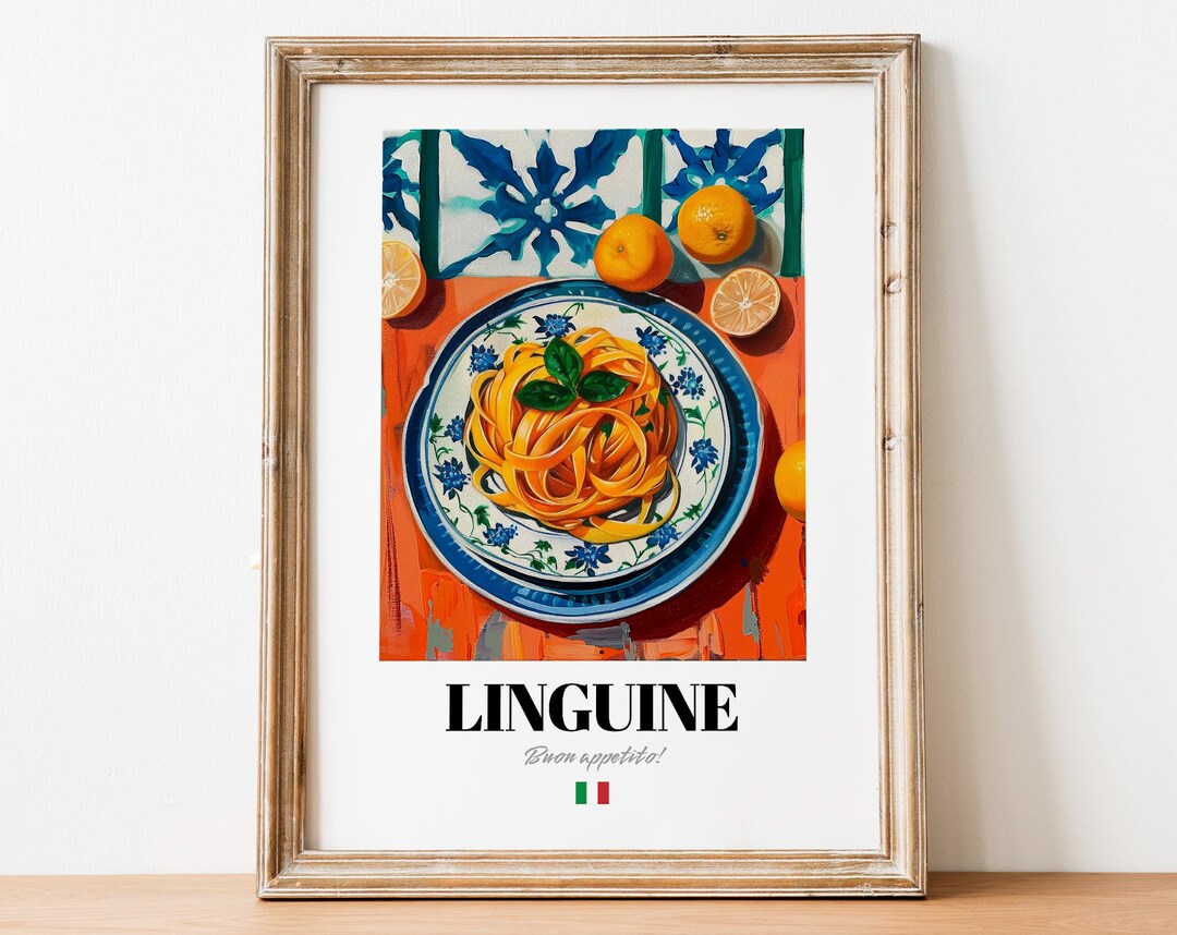 Italian Linguine Poster: Flat Pasta Art for Kitchen and Café Decor - Etsy