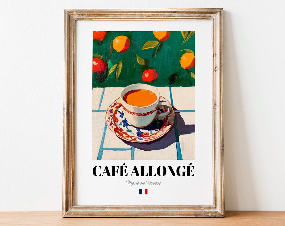 French Café Allongé Art Print Poster: Long Espresso Artwork for Bistros ...