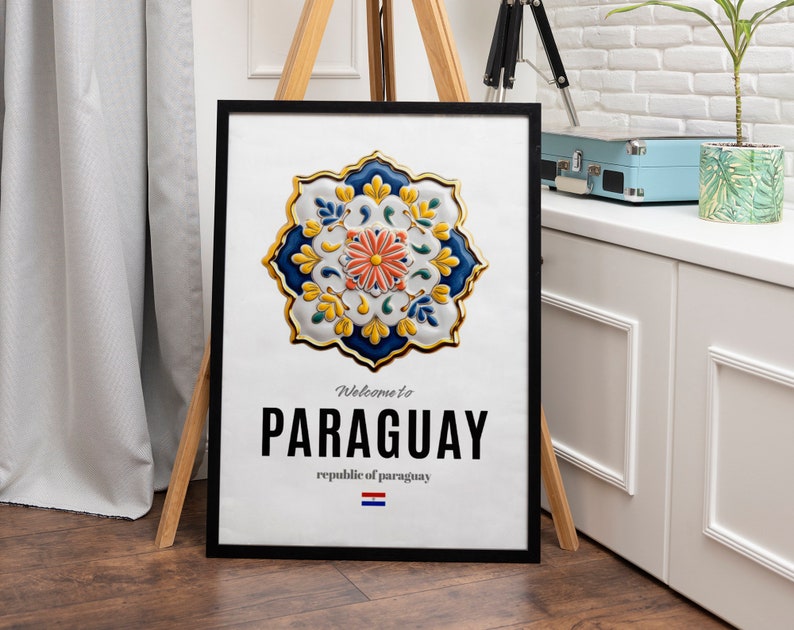 Paraguay Porcelain Heraldic Talavera Wall Art Print Poster, Guesthouse ...