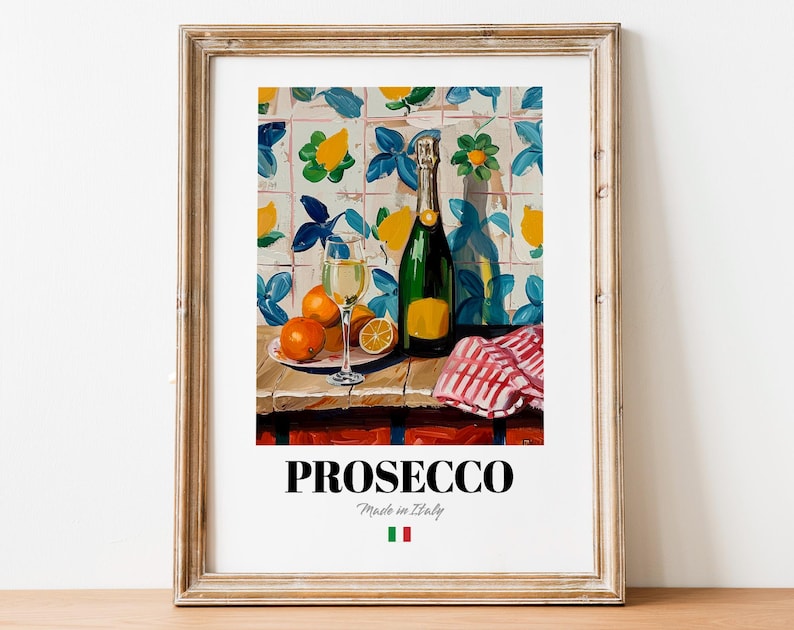 Vintage Prosecco Glass Print Poster: Italian Bubbles Art for Culinary ...