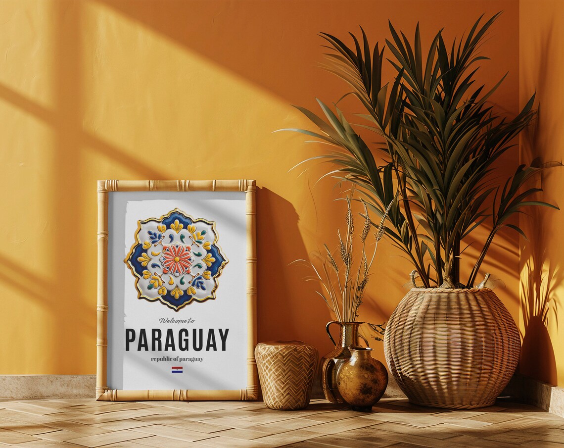Paraguay Porcelain Heraldic Talavera Wall Art Print Poster, Guesthouse ...