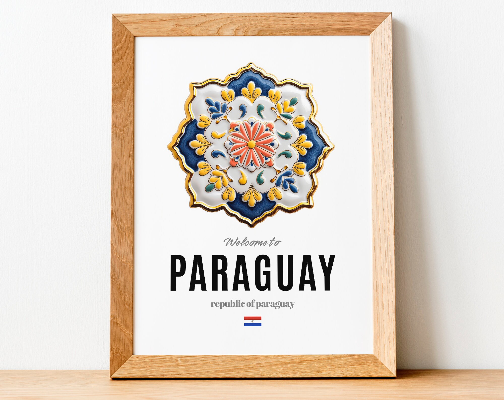 Paraguay Porcelain Heraldic Talavera Wall Art Print Poster, Guesthouse ...