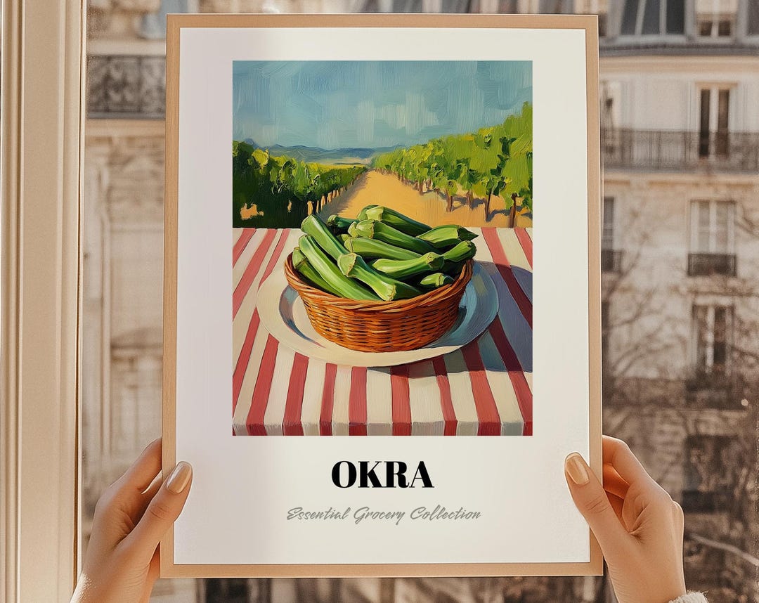 Okra Print Poster, Pantry Wall Art, Food Oil Painting, Kitchen Wall ...