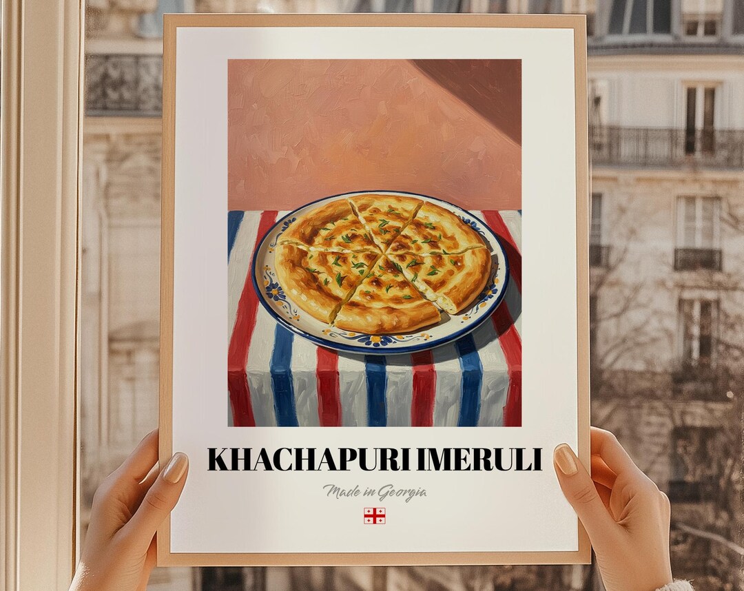 Khachapuri Imeruli Retro Kitchen Print Poster, Georgian Food Wall Art ...