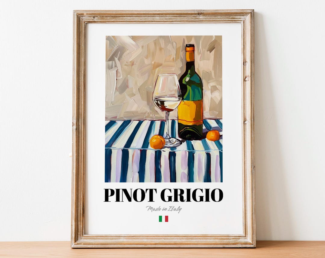 Italian Pinot Grigio Art Print Poster: Vineyard Artwork for Bars and ...
