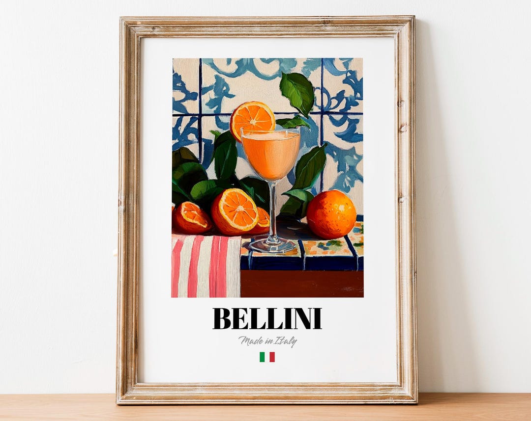 Italian Bellini Art Print Poster: Sparkling Wine Artwork for Bars and ...