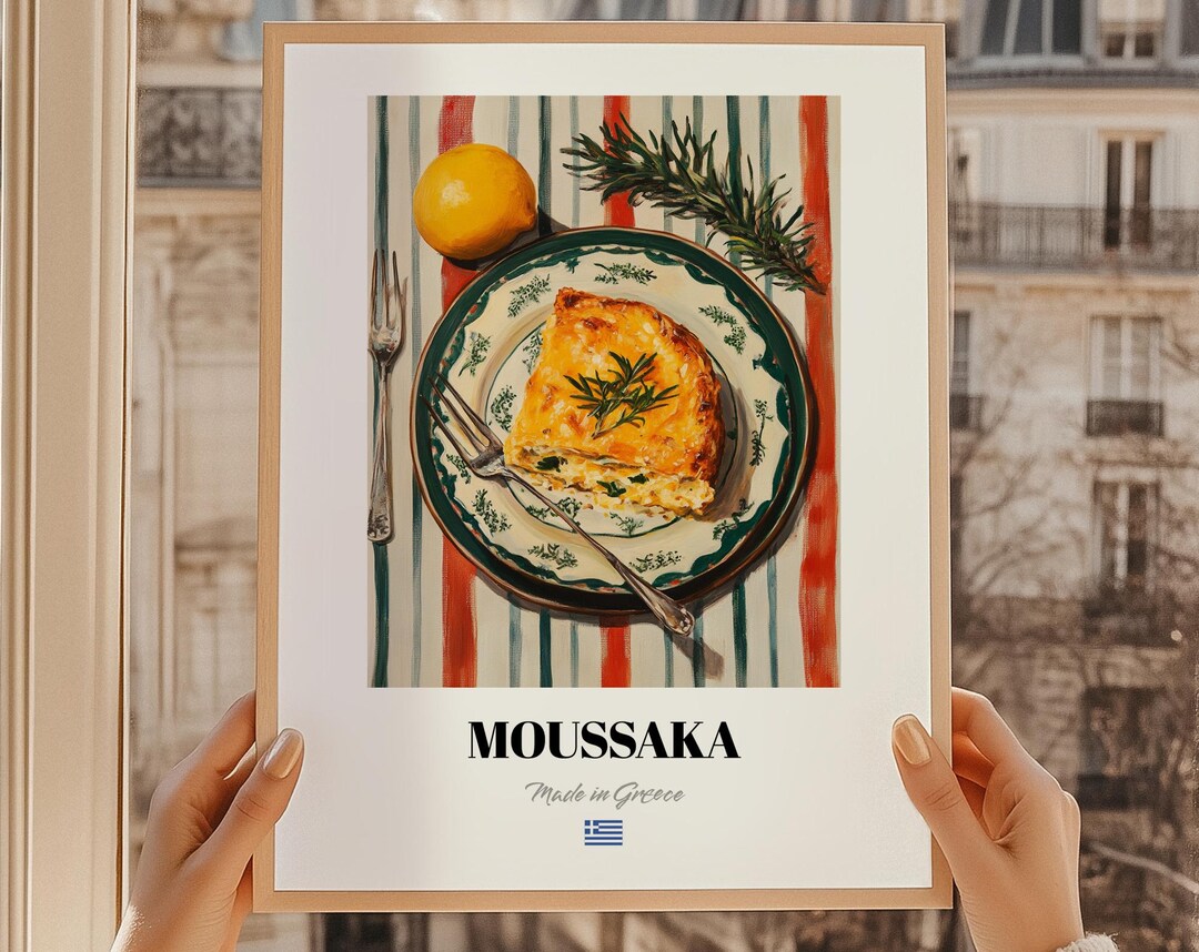 Moussaka Art Print, Greek Food Poster, Restaurant Menu Design - Etsy