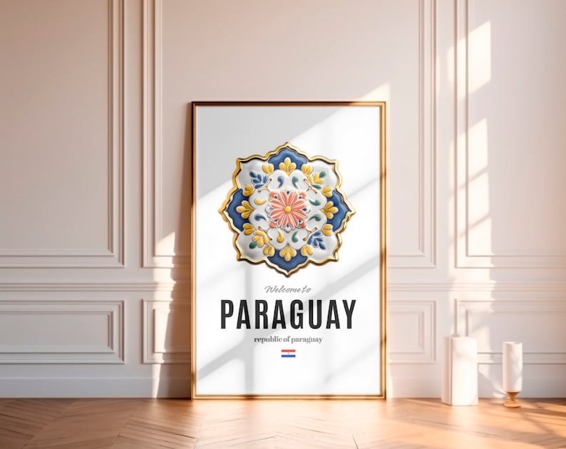 Paraguay Porcelain Heraldic Talavera Wall Art Print Poster, Guesthouse ...