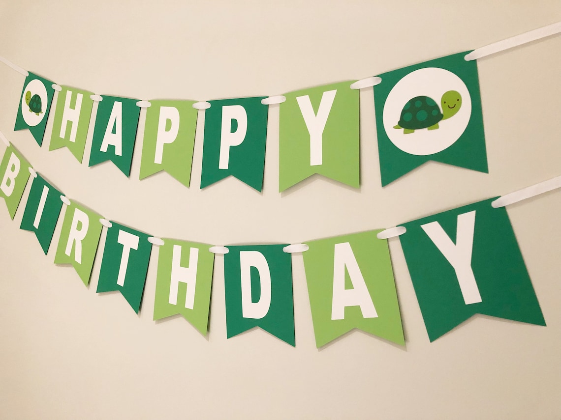 Turtle Happy Birthday Banner Green Custom Name - Etsy Canada