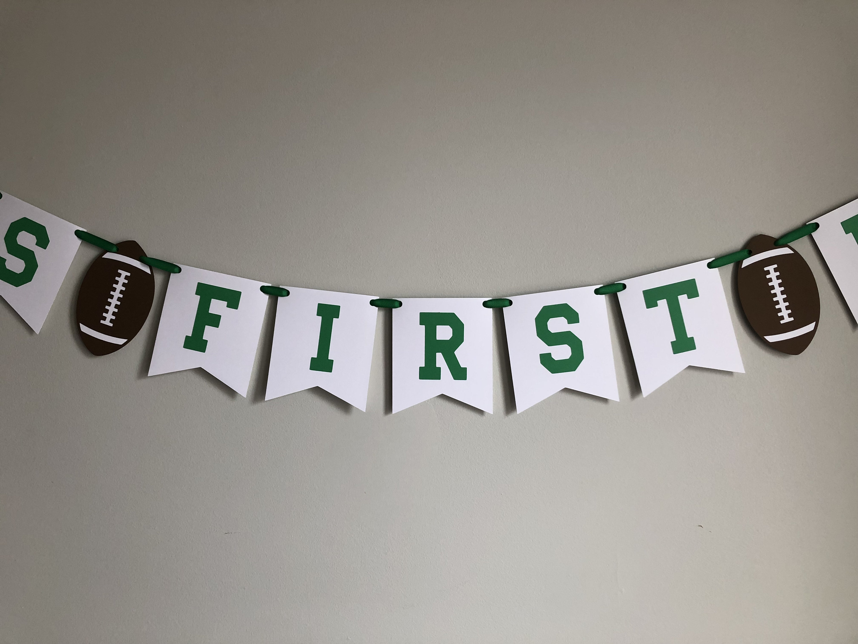 Football First Down Birthday Banner Green White Custom Name 1st - Etsy