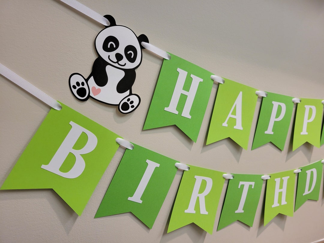 Panda Happy Birthday Banner Green Custom Name - Etsy