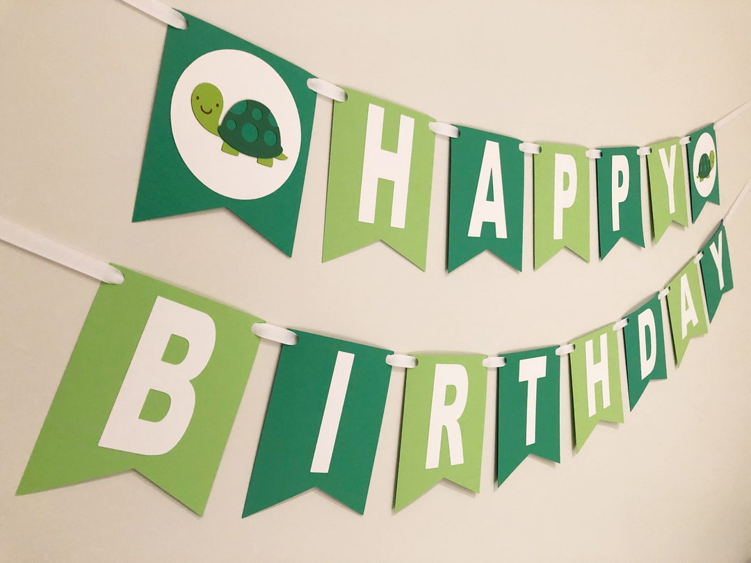 Turtle Happy Birthday Banner Green Custom Name - Etsy