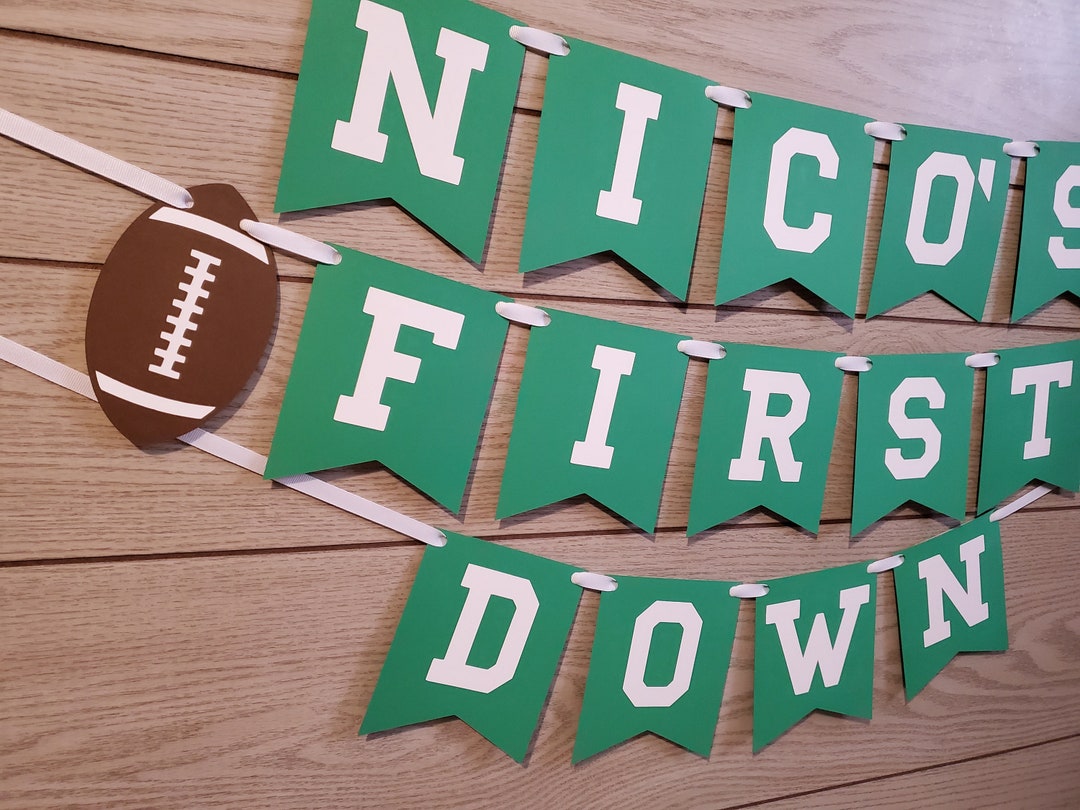 Football First Birthday Banner First Down Green Custom Name - Etsy