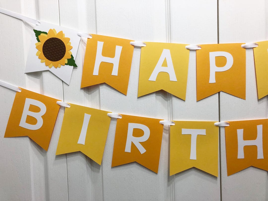 Sunflower Happy Birthday Banner Party Decor Garland Yellow and White ...
