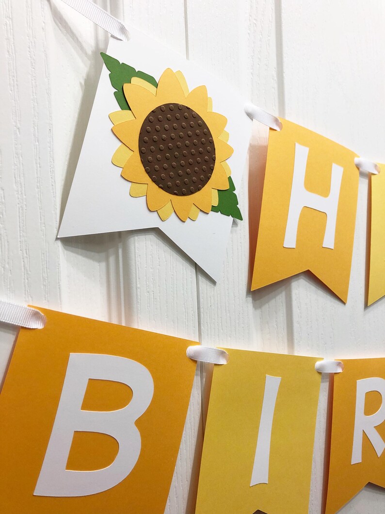Sunflower Happy Birthday Banner Party Decor Garland Yellow and White ...