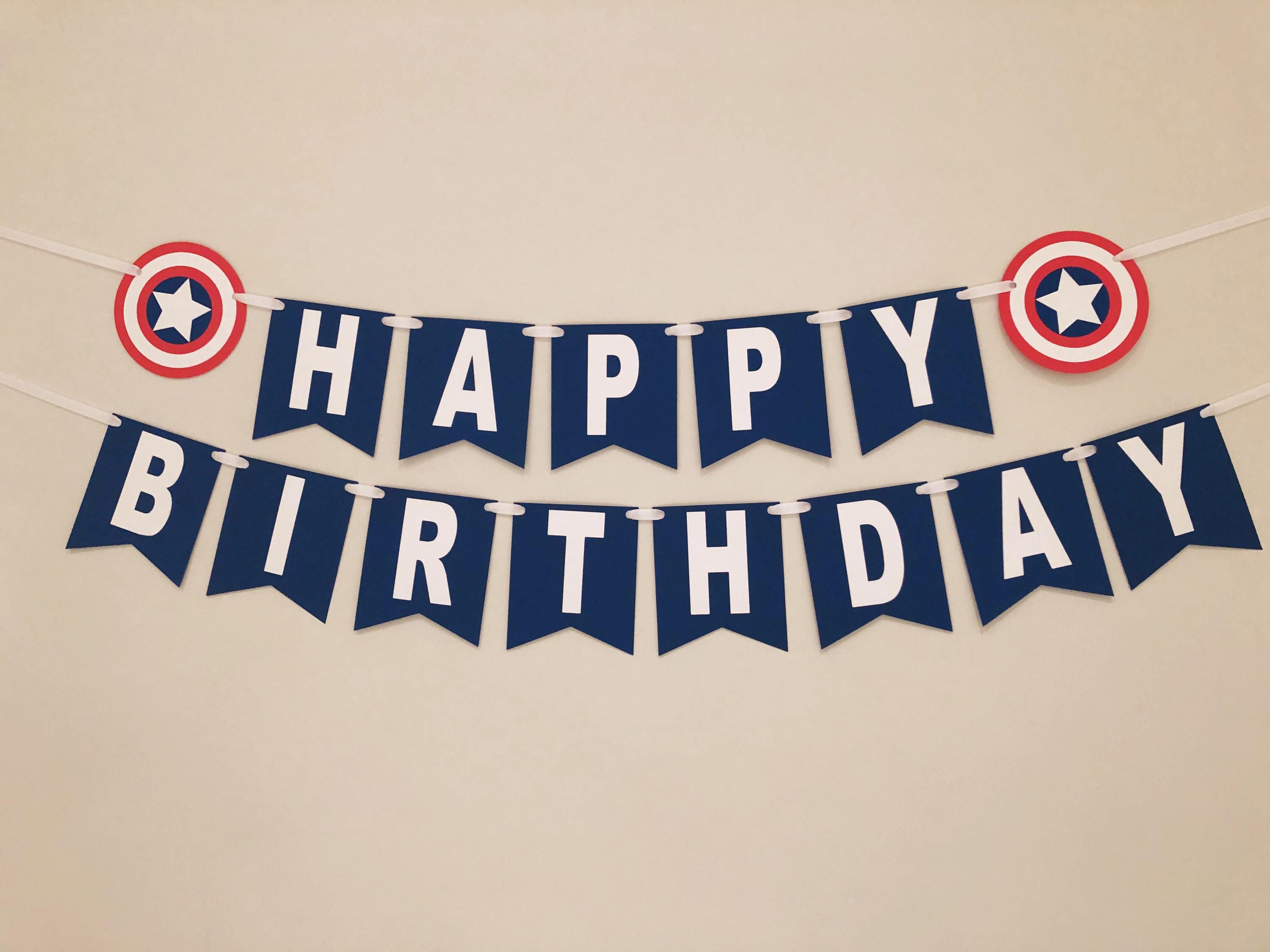 Happy Birthday Shield Banner Garland Blue Personalized Star Captain - Etsy
