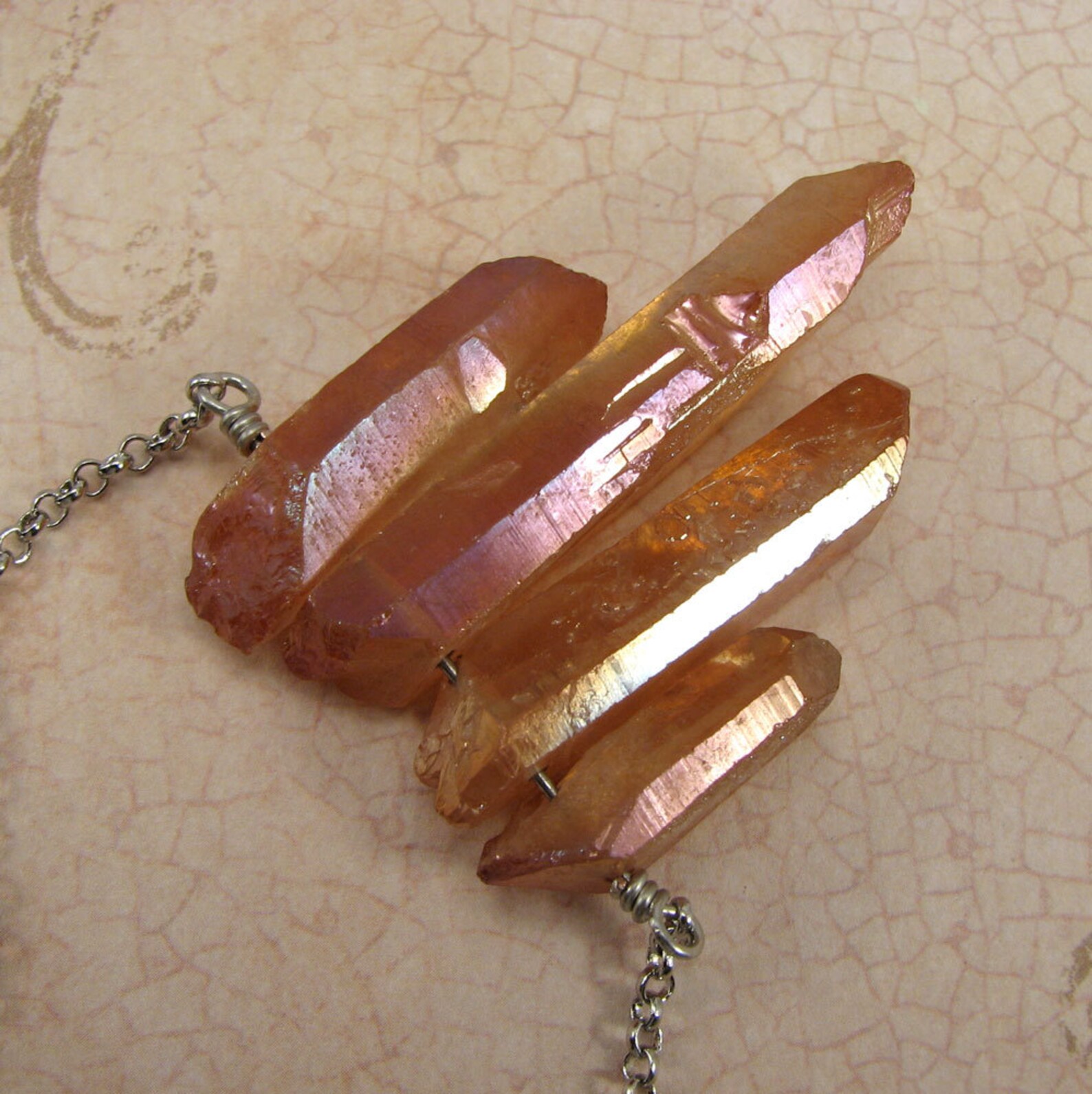 Crystal Shard Necklace, Pale Iridescent Peach and Silver - Etsy