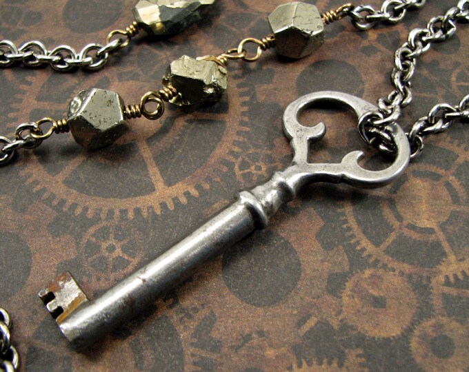 Vintage Skeleton Key Necklace With Pyrite Accent - Etsy