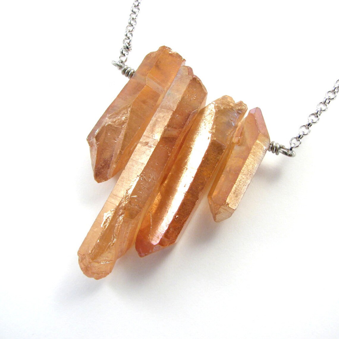 Crystal Shard Necklace Pale Iridescent Peach and Silver - Etsy