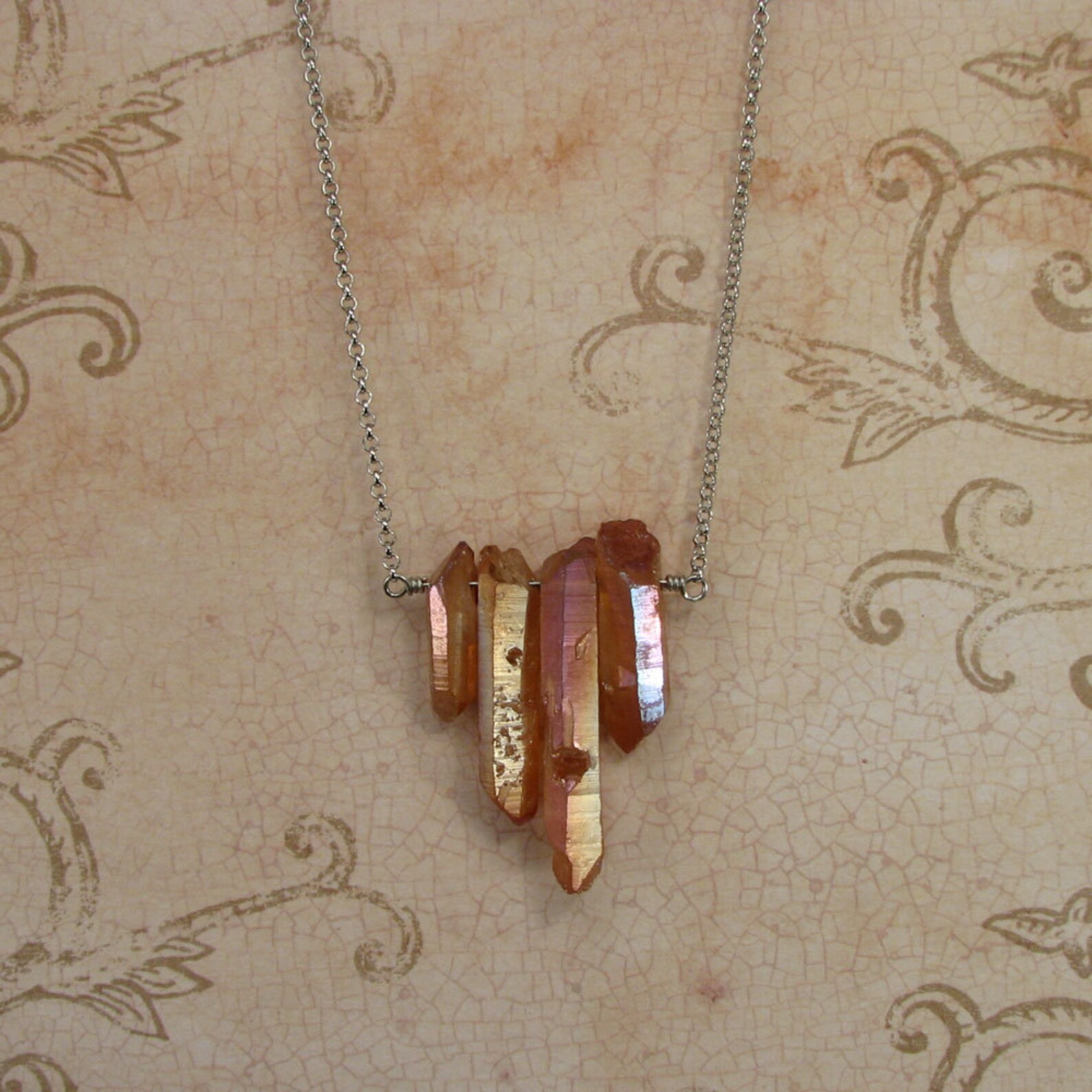 Crystal Shard Necklace, Pale Iridescent Peach and Silver - Etsy