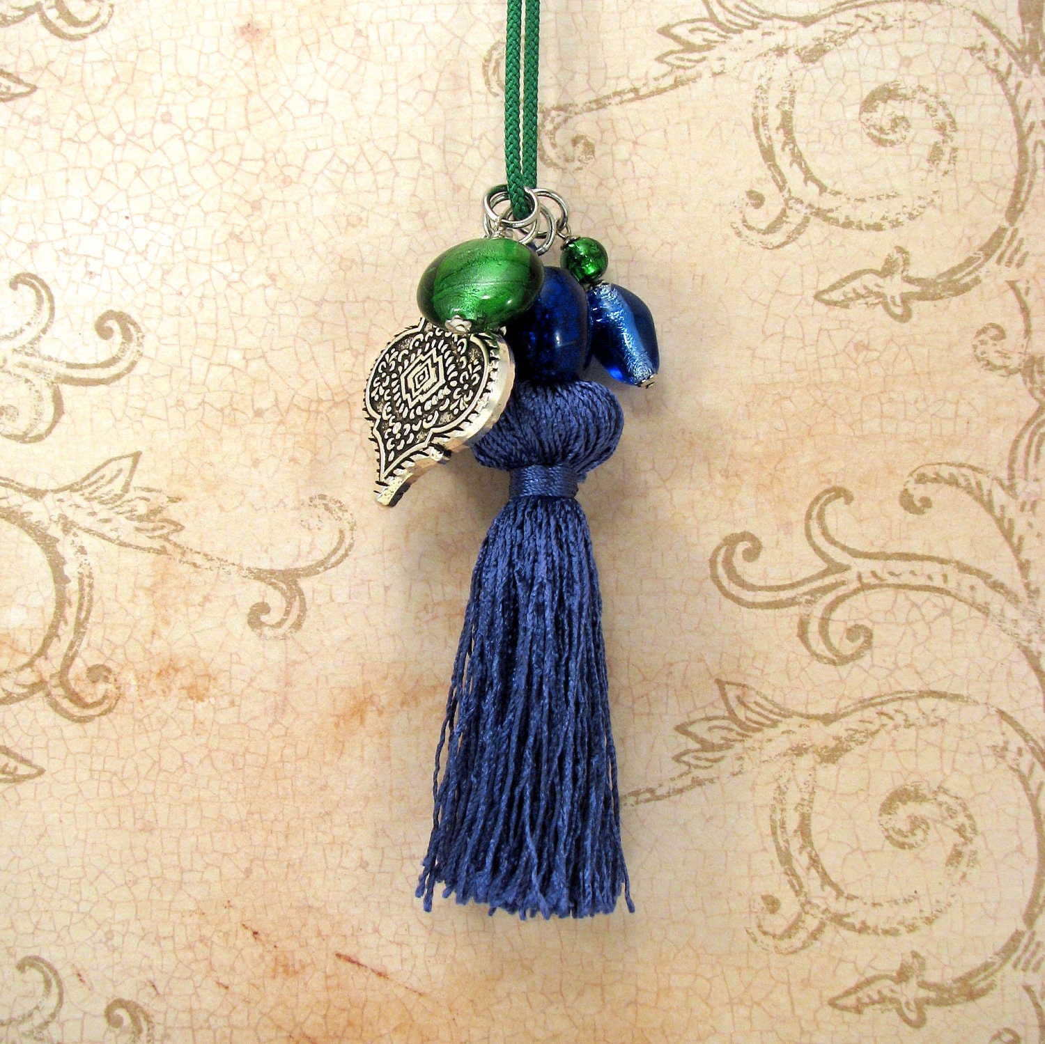 Moroccan Style Tassel Necklace in Emerald Green and Cobalt Blue - Etsy
