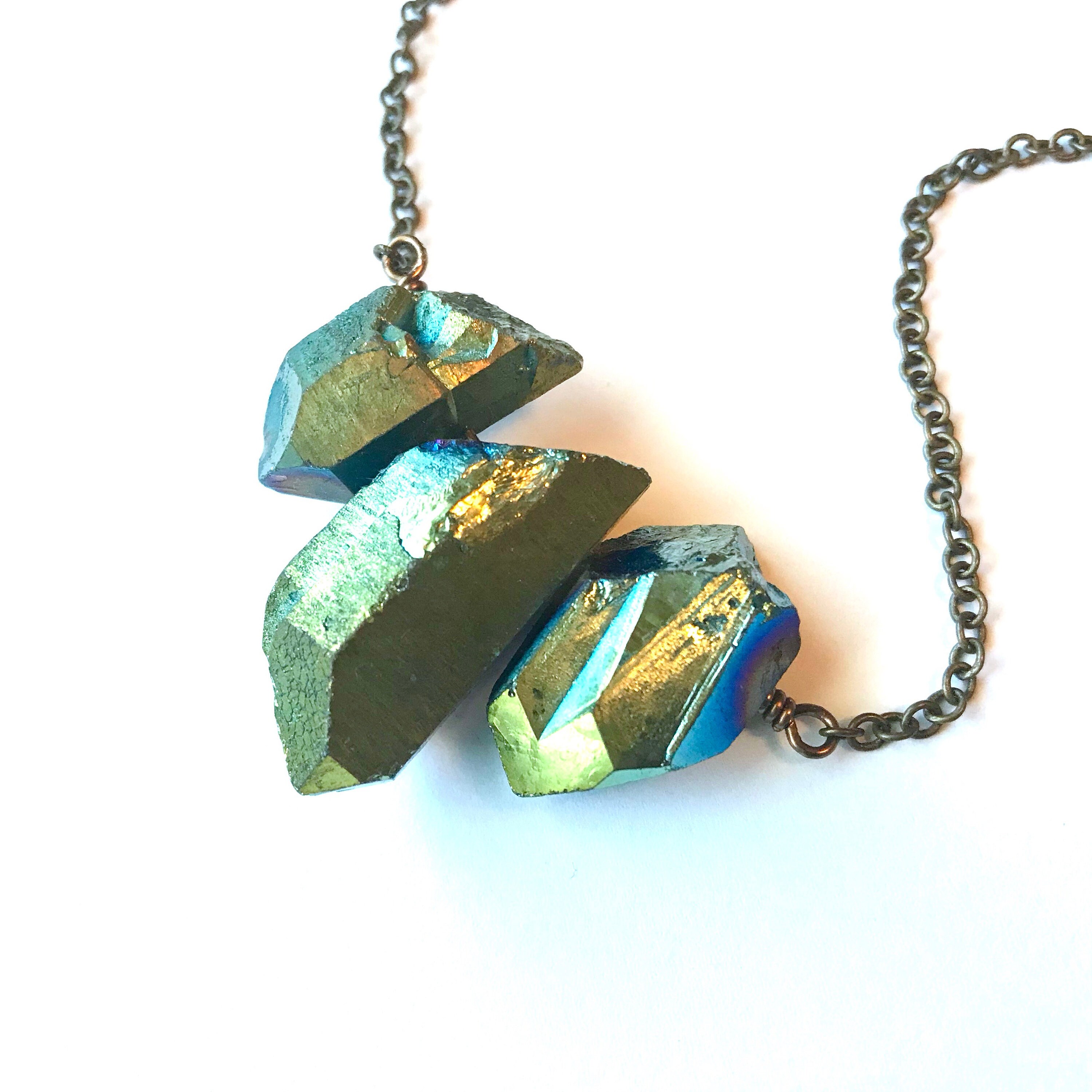 Peacock Colored Quartz Rock Crystal Shard Necklace Three - Etsy