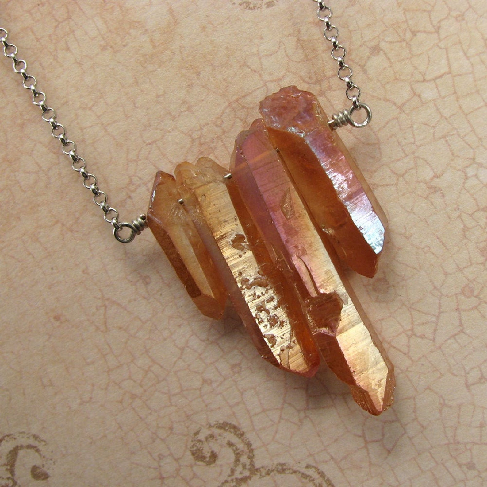 Crystal Shard Necklace, Pale Iridescent Peach and Silver - Etsy