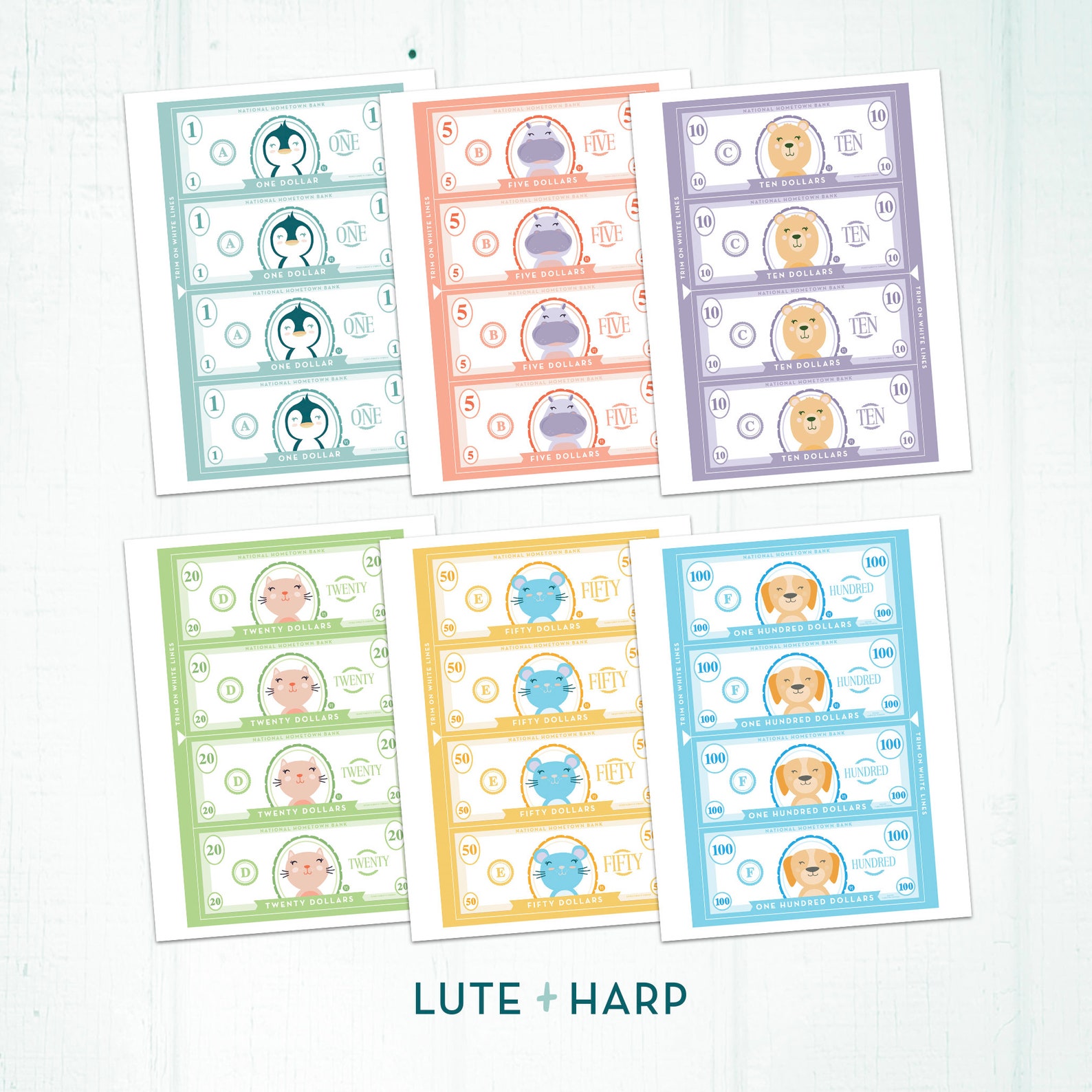 Printable Play Money – Kids Pretend Animal Dollars (PDF Digital ...