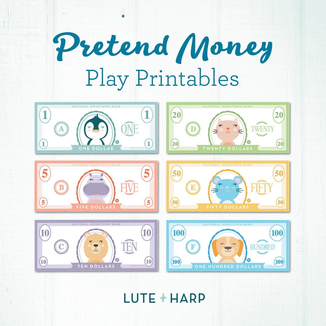 Printable Play Money – Kids Pretend Animal Dollars (PDF Digital ...