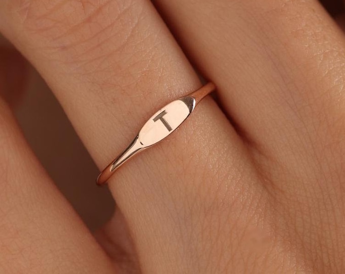 Pinky Initial Ring, Personalized Signet Ring, Custom Pinky Ring, Gold Signet Ring, Gold Filled ...