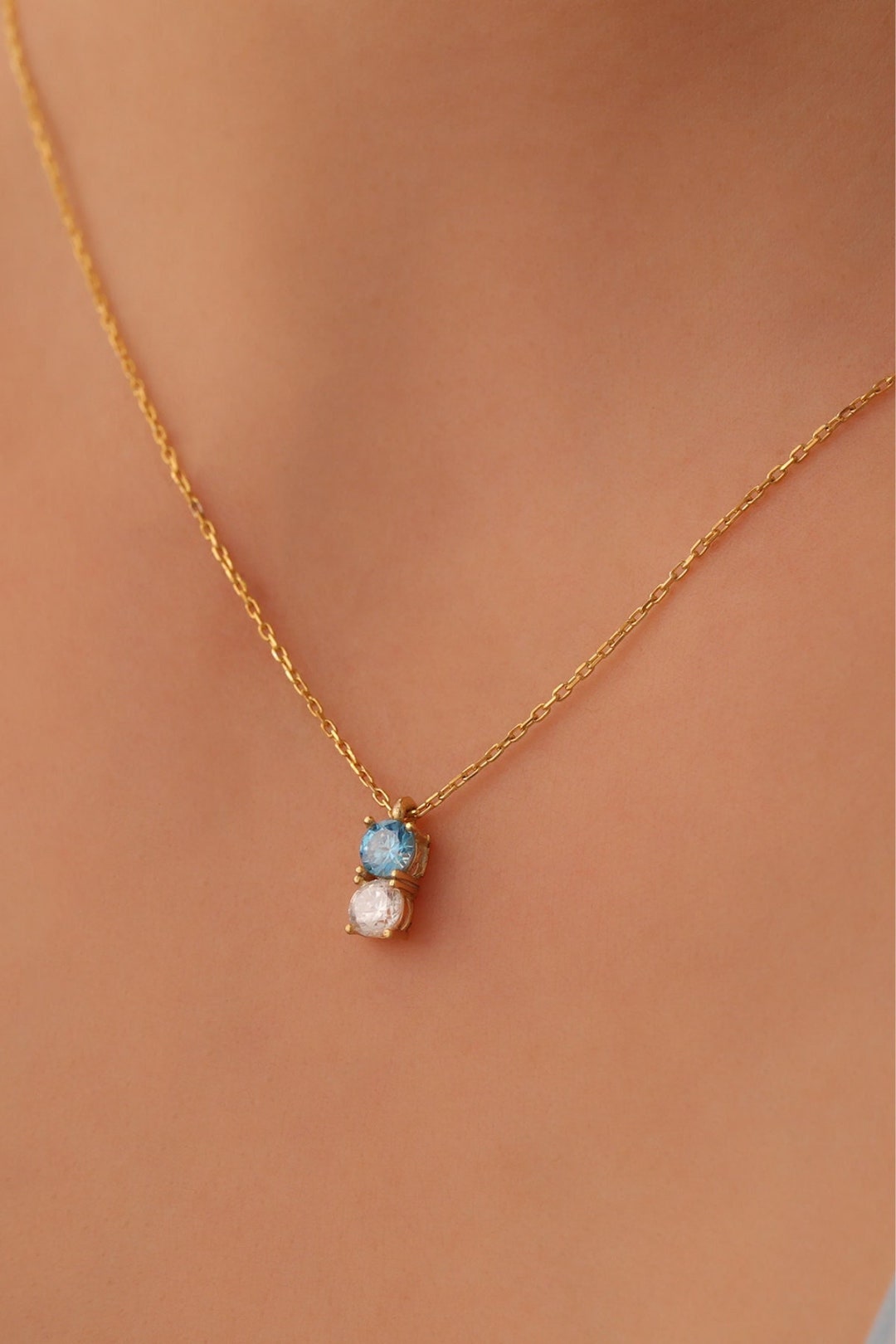 14K Gold Birthstone Necklace,family Birthstone Necklace, Birthstone ...