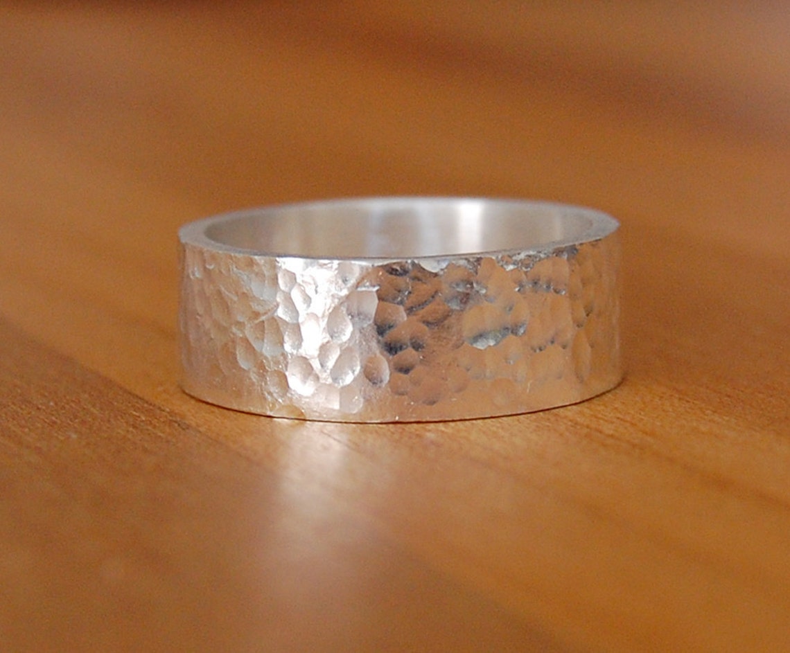 Hammered Silver Ring Wide Band - Etsy