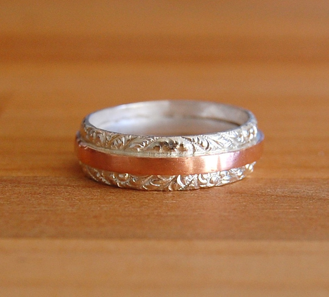 Silver and Copper 3 Band Ring Made to Order in Your Size. - Etsy