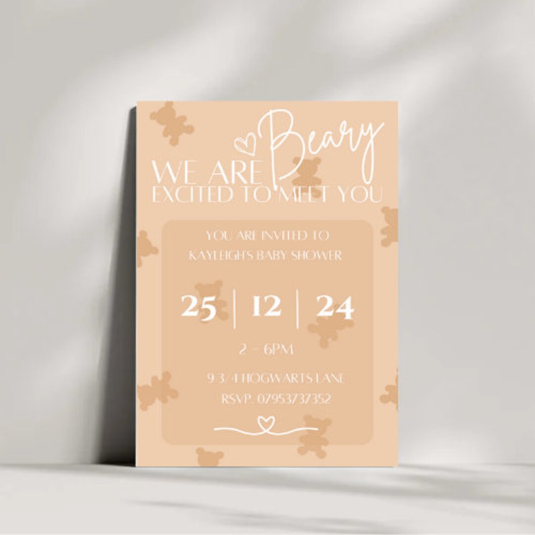 Editable 'beary Excited' Baby Shower Customisable Digital Invitation ...