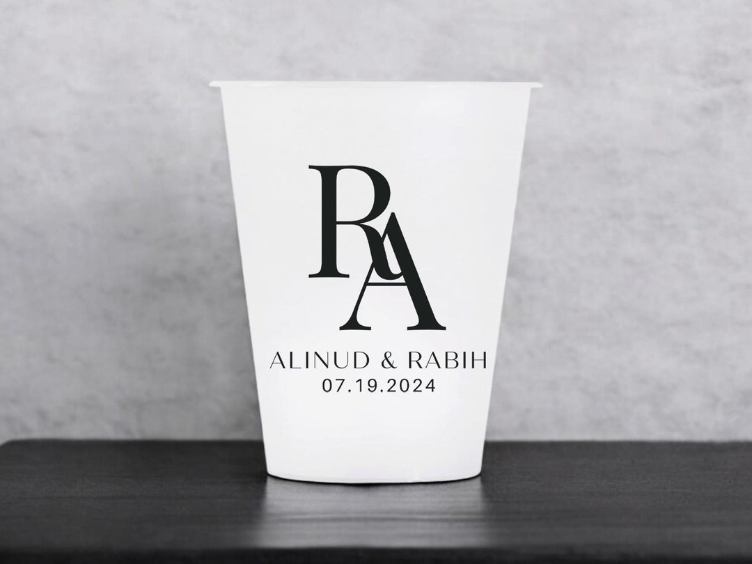 Custom Frosted Wedding Cups – 12oz or 16oz Personalized Plastic Cups ...