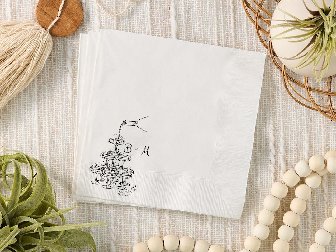 Custom Champagne Tower Cocktail Napkin | Wedding | Party | Bachelorette ...