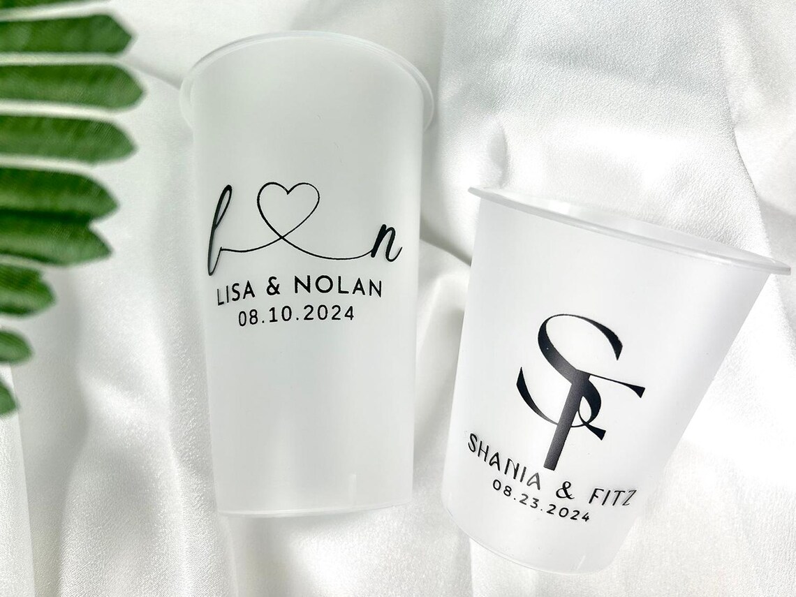 Personalized Frosted Wedding Cups – Custom Shatterproof Plastic Cups ...