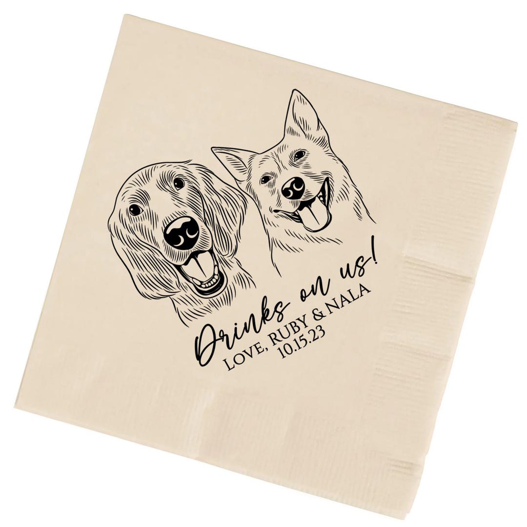 Dog Wedding Napkins, Custom Pet Portrait Napkins for Wedding, Dog ...