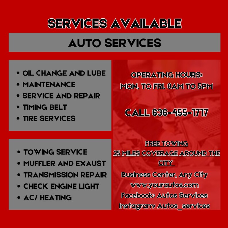 Auto Repair Available Services With Business Information Tarpaulin ...