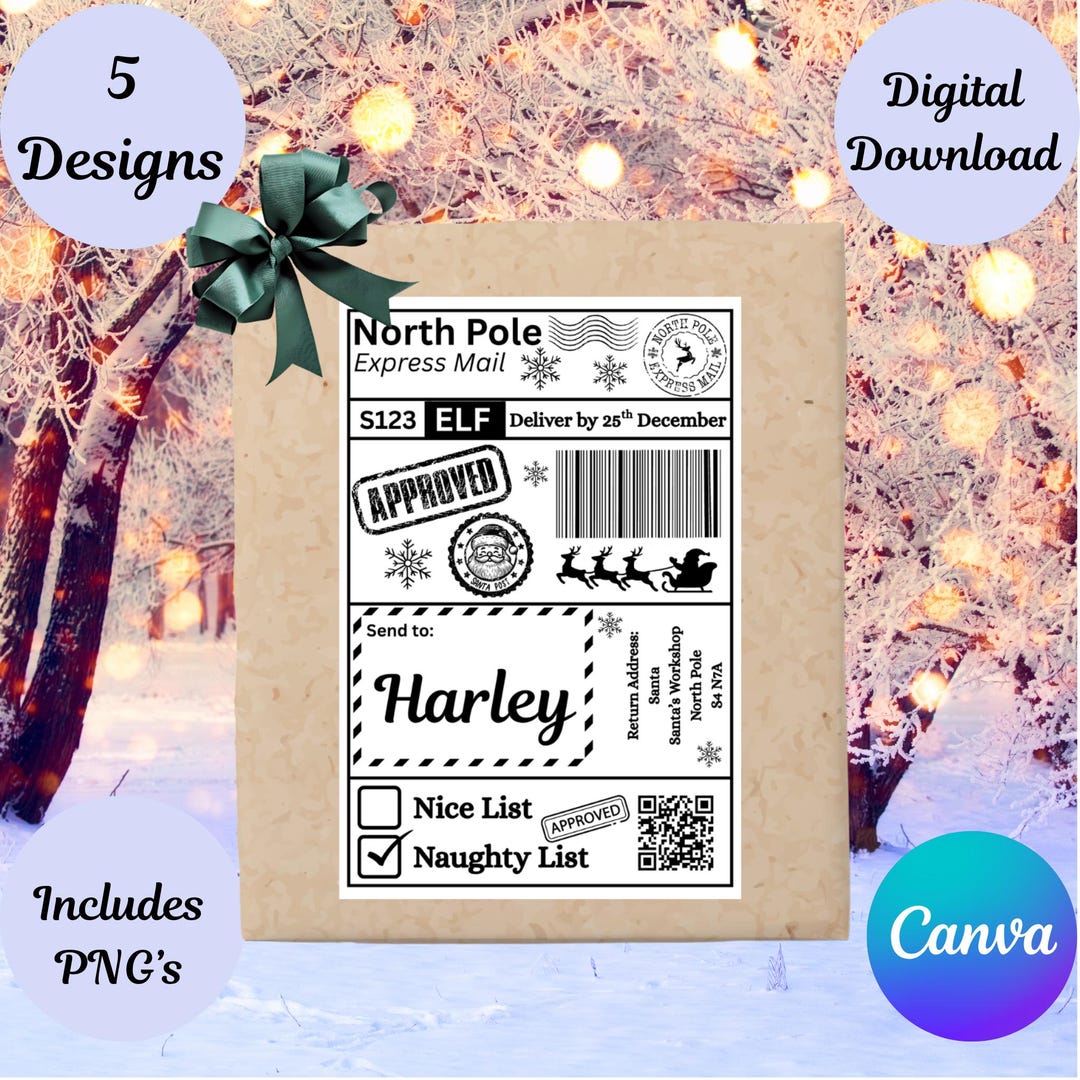 Digital Download North Pole Gift Label Canva | PDF | PNG | 5 Designs ...