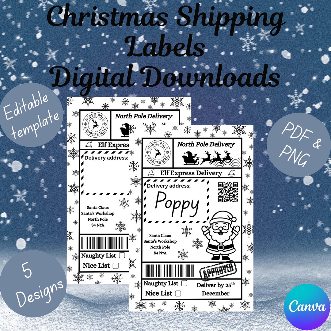 Children's Christmas Shipping Label | Digital Download | PDF | PNG | 5 ...